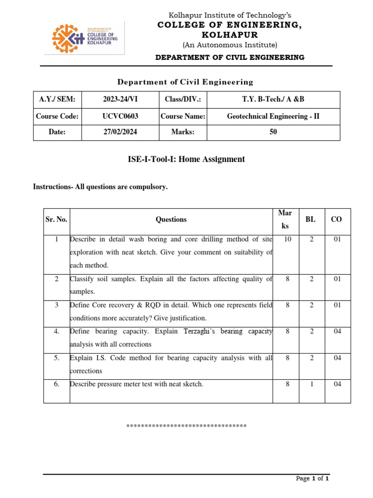 Geotechnical Engineering II Assignment | PDF