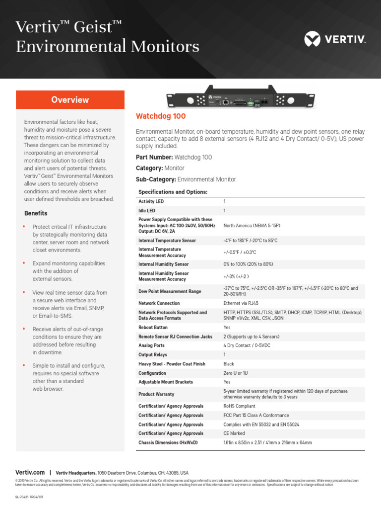 Vertiv Geist Environmental Monitors - Watchdog 100 Ds en Na Web | PDF ...