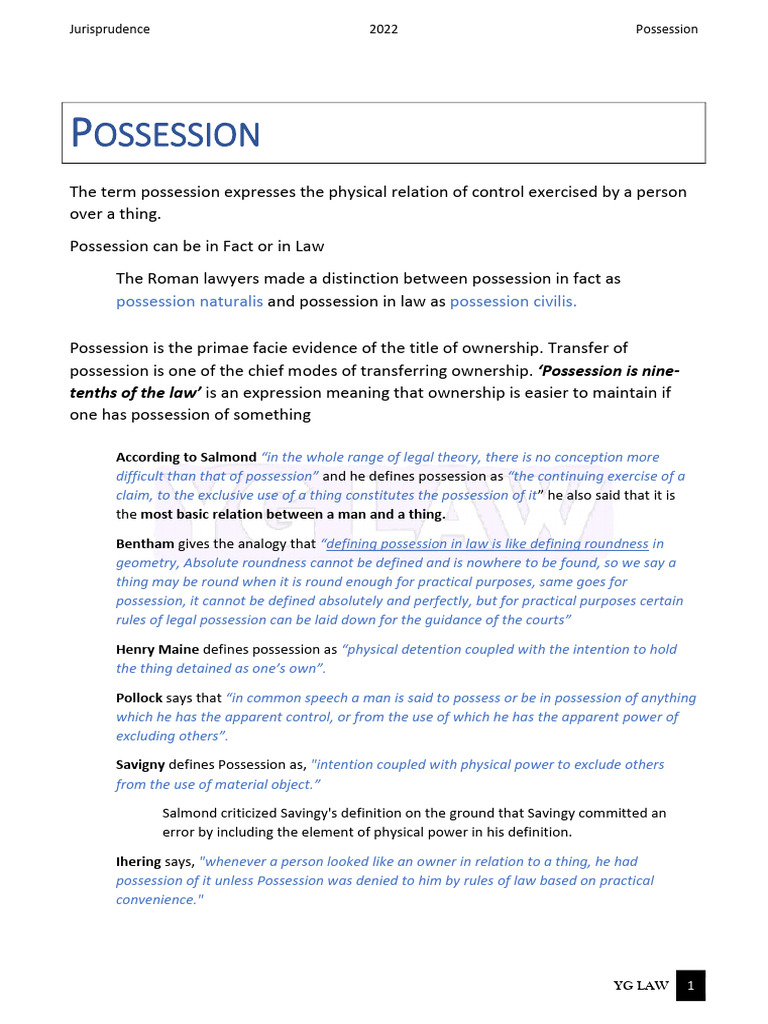 Legal Concepts of Possession 2022 | PDF | Ownership | Property