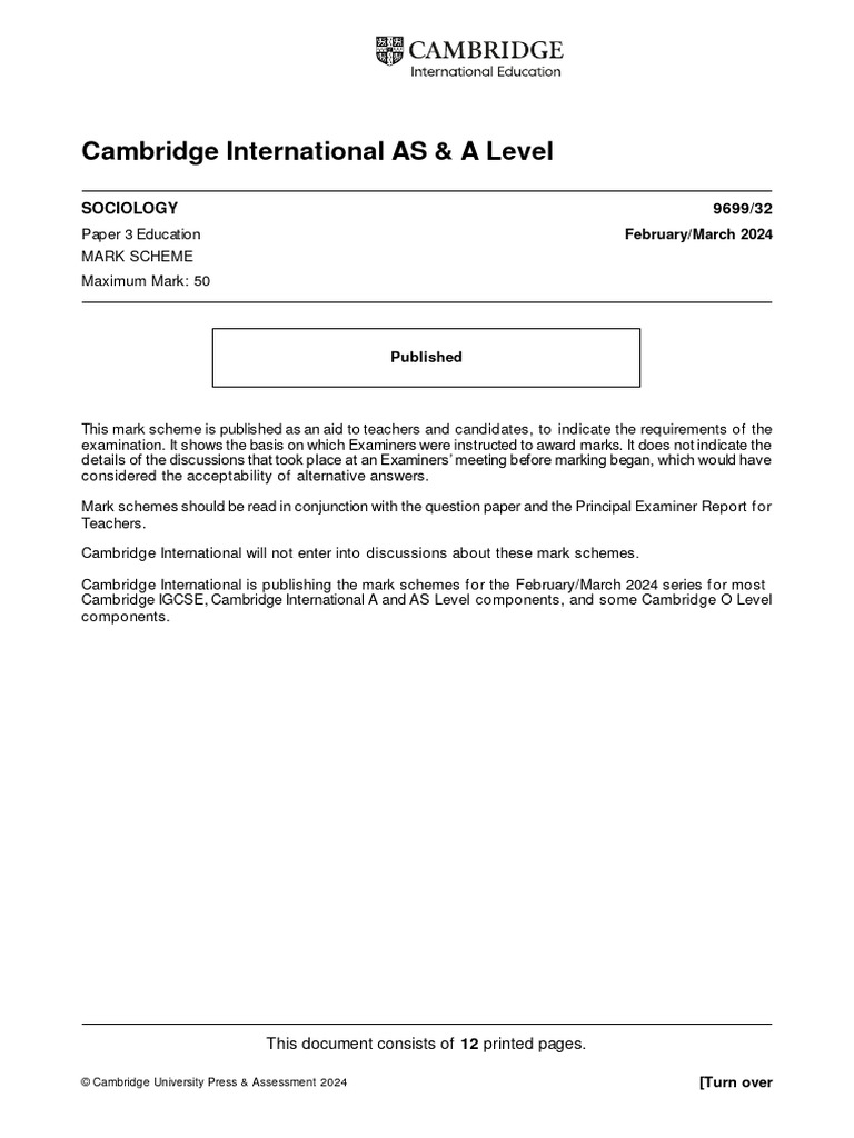 Cambridge International AS & A Level: Sociology 9699/32 | PDF ...
