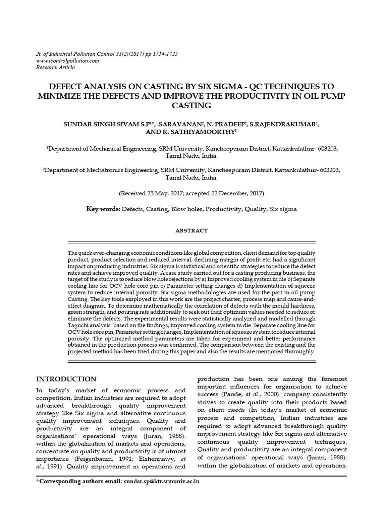 Defect Analysis On Casting by Six Sigma QC Techniques Tominimize The ...