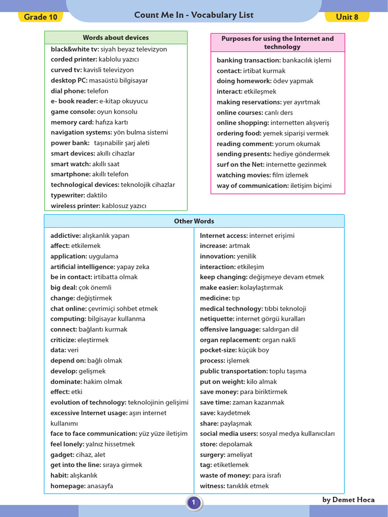 10.8 Vocabulary List | PDF