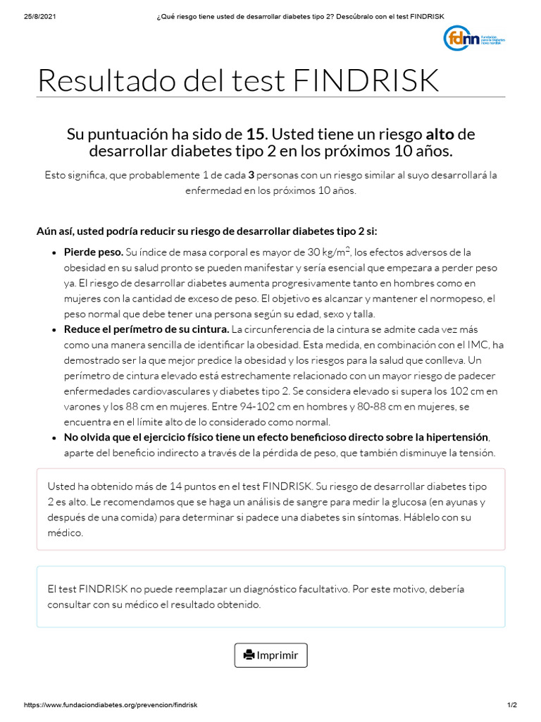 ¿Qué Riesgo Tiene Usted de Desarrollar Diabetes Tipo 2 - Descúbralo Con ...
