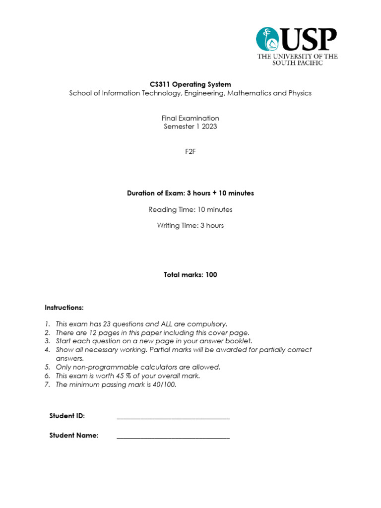 CS311 Final Exam (9th May 2023) | PDF | Operating System Technology | Software