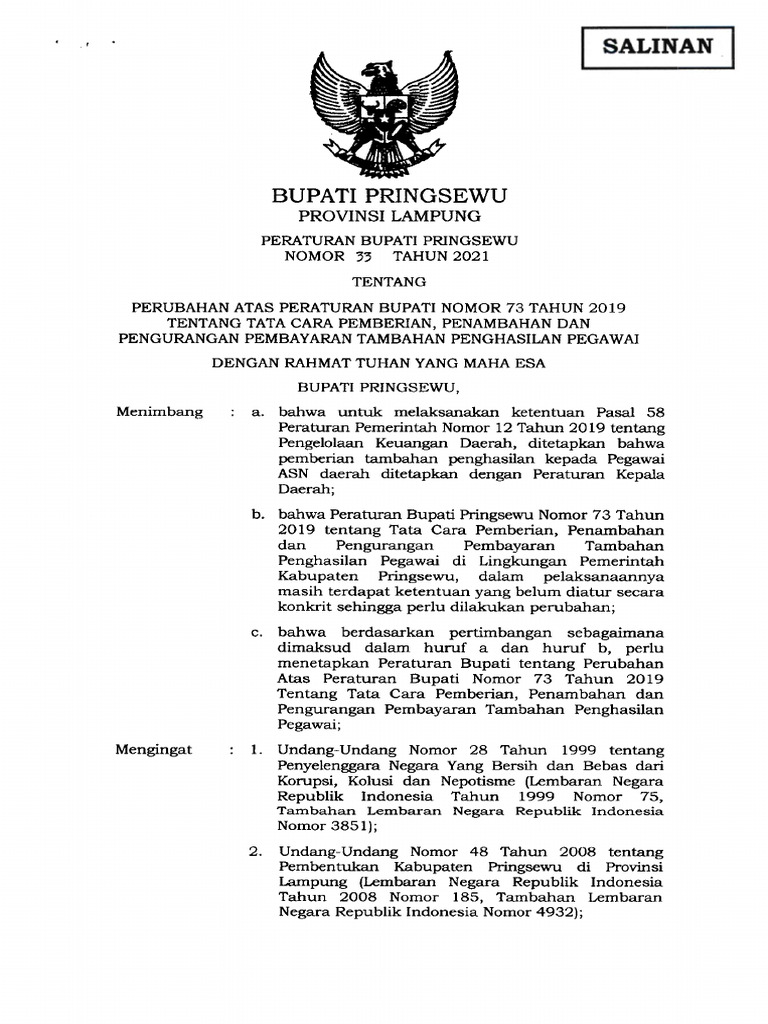 Perbup Nomor 33 Tahun 2021 | PDF