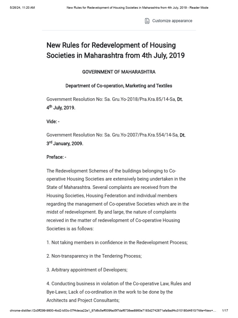 Maharashtra Housing Society Redevelopment Rules | PDF | Quorum | Architect