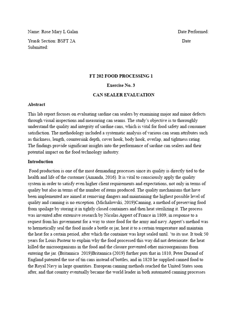 Food processing Laboratory Exercise | PDF | Canning