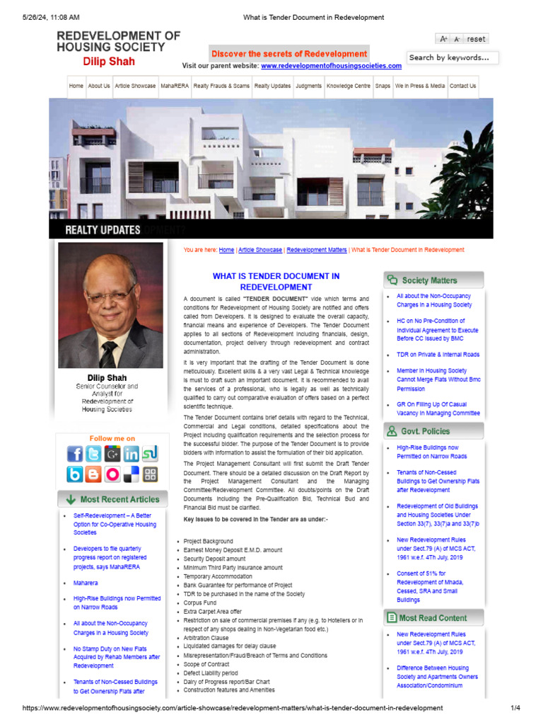 What Is Tender Document in Redevelopment | PDF | Partnership | Business