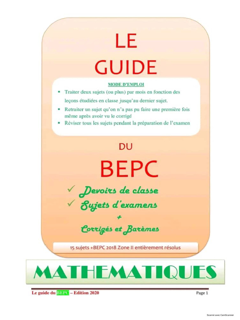 Le Guide de Bepc Maths Avec Corrig3 | PDF