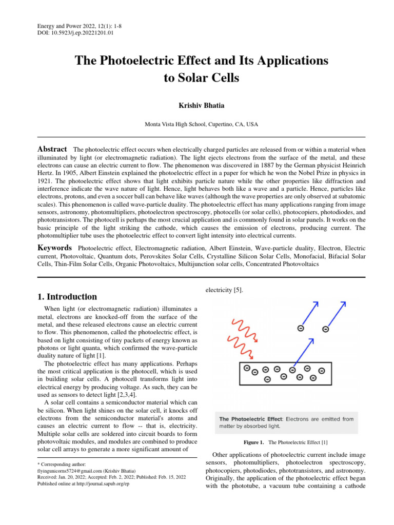 The Photoelectric Effect and Its Applications to Solar Cells | PDF ...