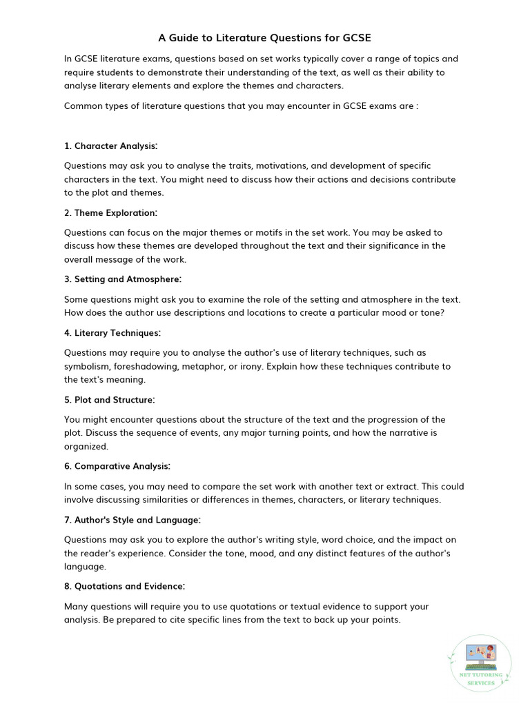 A Guide To Literature Questions For GCSE | PDF | Narrative | Plot ...
