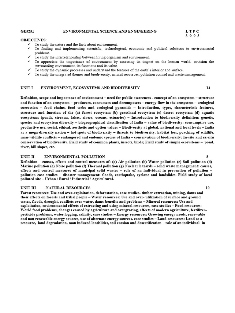 Question Bank Evs Ge6351 Unit 1 5 | PDF | Biodiversity | Ecosystem
