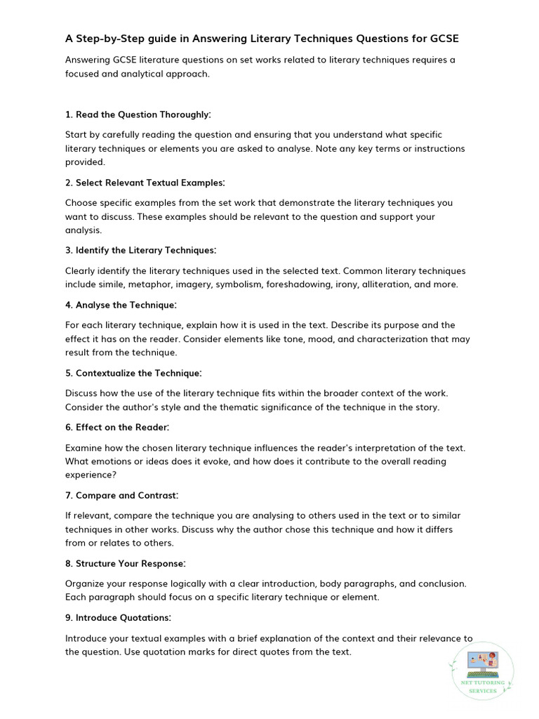 A Step-by-Step Guide in Answering Literary Techniques Questions For ...