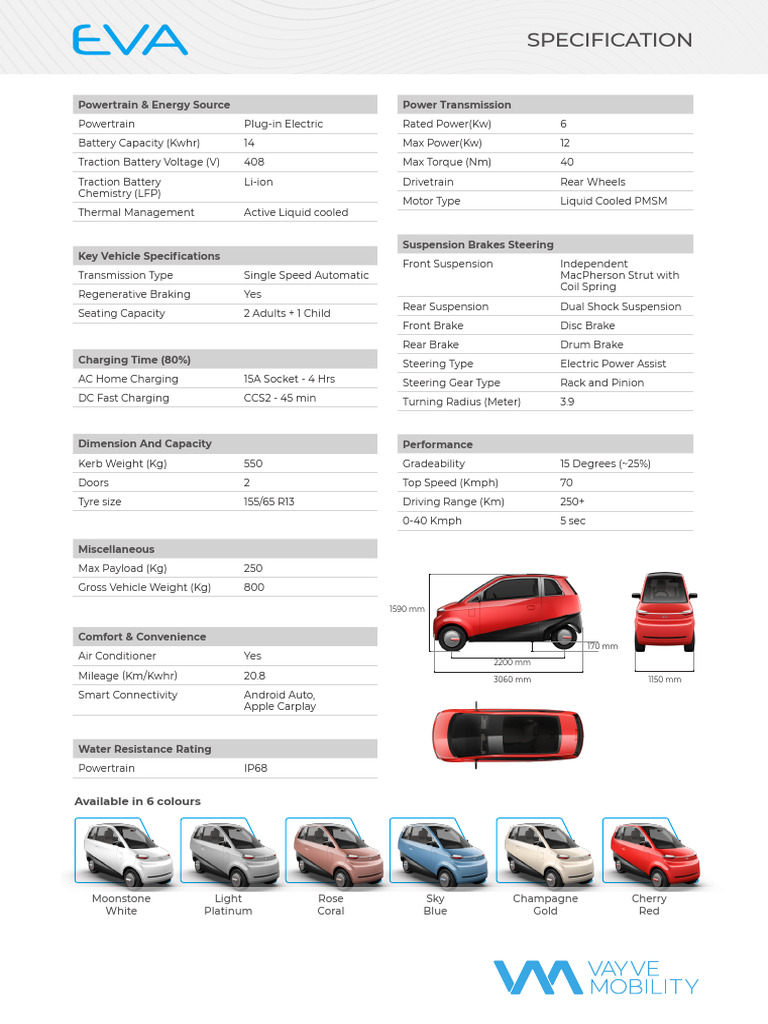 EVA Spec Sheet | PDF | Brake | Steering