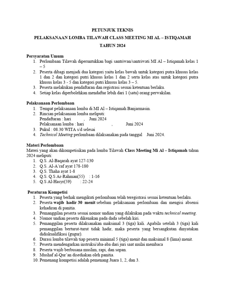 Petunjuk Teknis Lomba Tilawah | PDF
