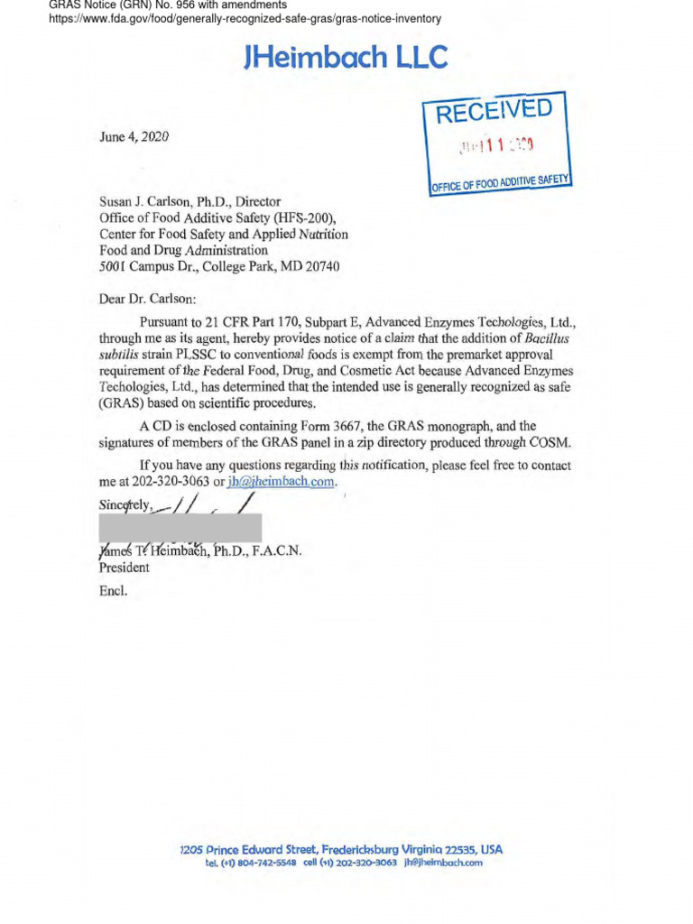 GRAS Notice GRN 956 Bacillus Subtilis PLSSC | PDF | Bacillus | 16 S ...