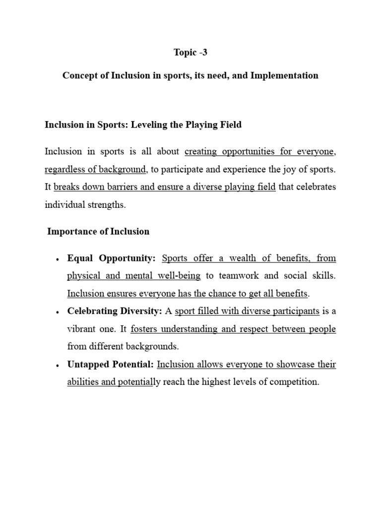 Inclusion in Sports: Concepts and Need | PDF | Inclusion (Education ...