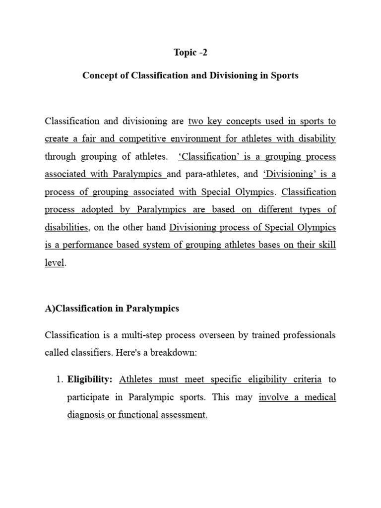Classification and Divisioning in Sports | PDF | Paralympic Games ...
