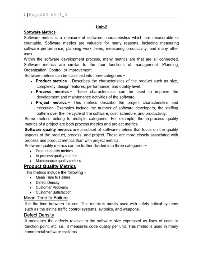 Unit-2 SQE | PDF | Software Quality | Reliability Engineering Unit-2 SQE | PDF | Software Quality | Reliability Engineering