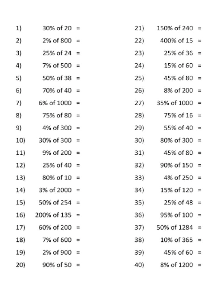 Percentage Sheet | PDF