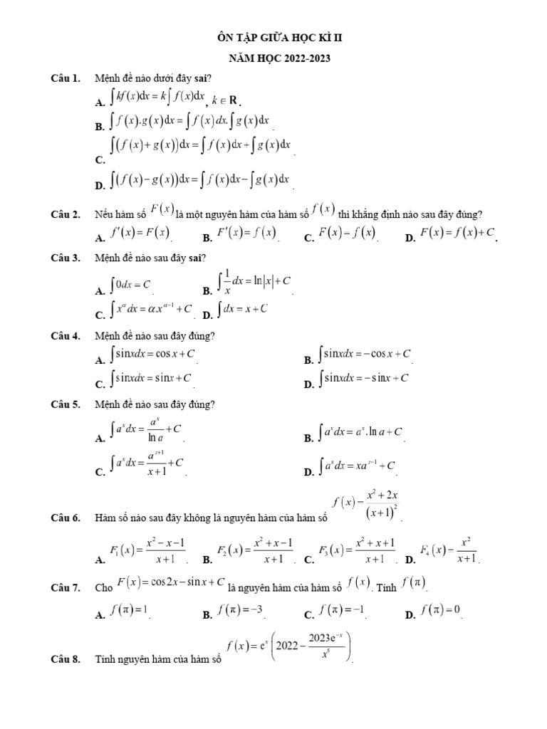 ÔN TẬP GK2 12 2023 2024. CÔ LY | PDF