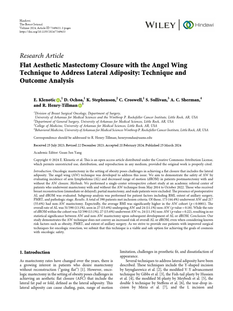 Flat Aesthetic Mastectomy Closure with the Angel Wing | PDF ...