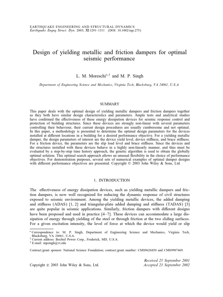 Design of Yielding Metallic and Friction Dampers For Optimal | PDF ...