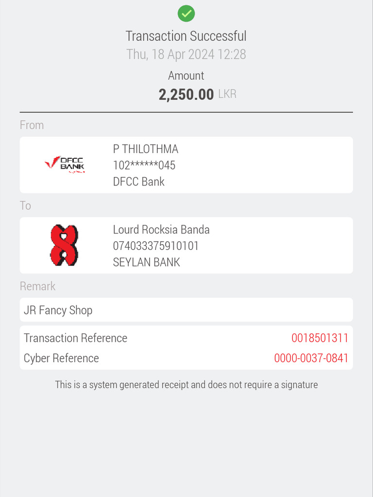 Transaction Receipt: JR Fancy Shop | PDF