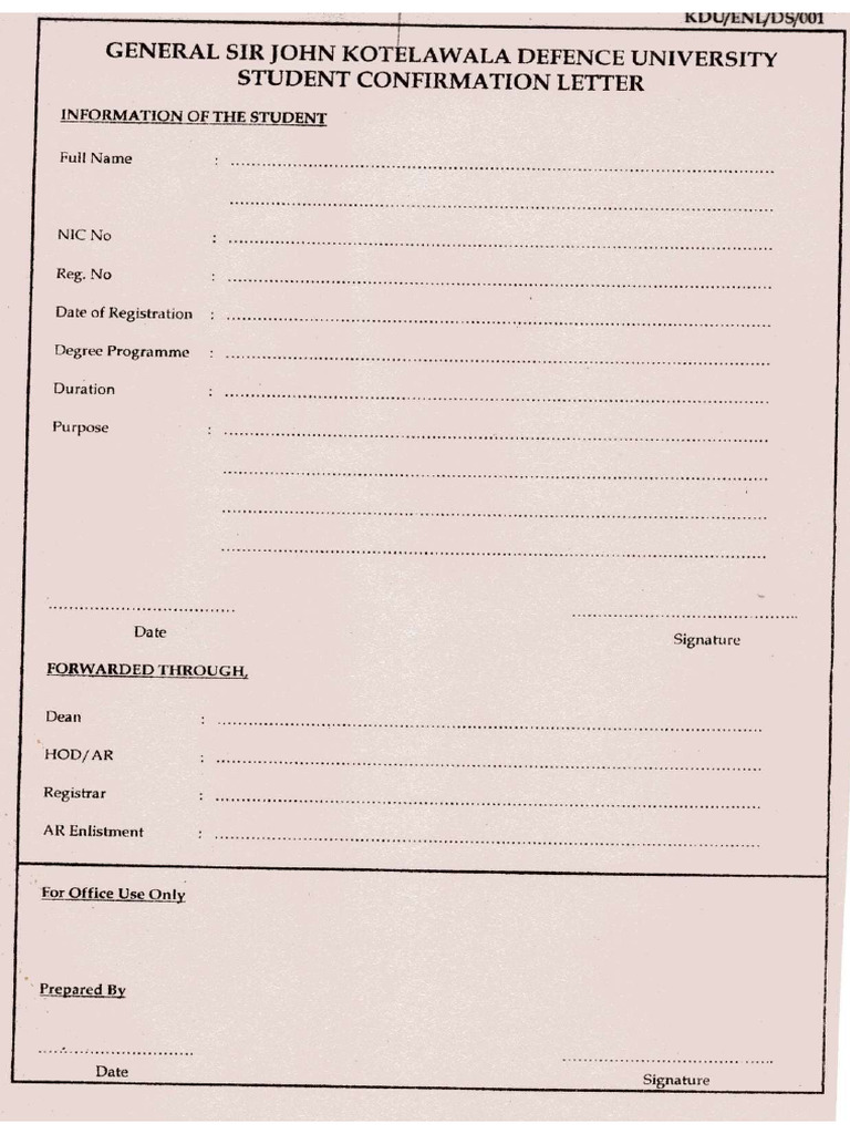 Studentship Confirmation Form Pdf