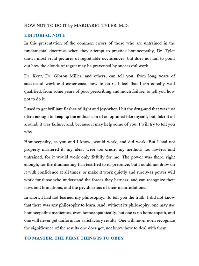 How Not To Do It by M.L. Tyler | PDF | Homeopathy | Cure