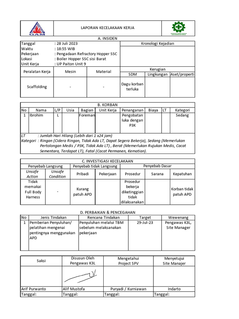 Laporan Kecelakaan Kerja | PDF