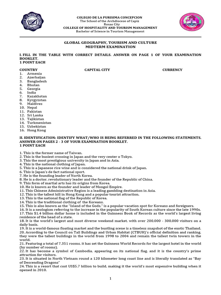 TPC 1 Midterm Examination | Download Free PDF | Asia | China