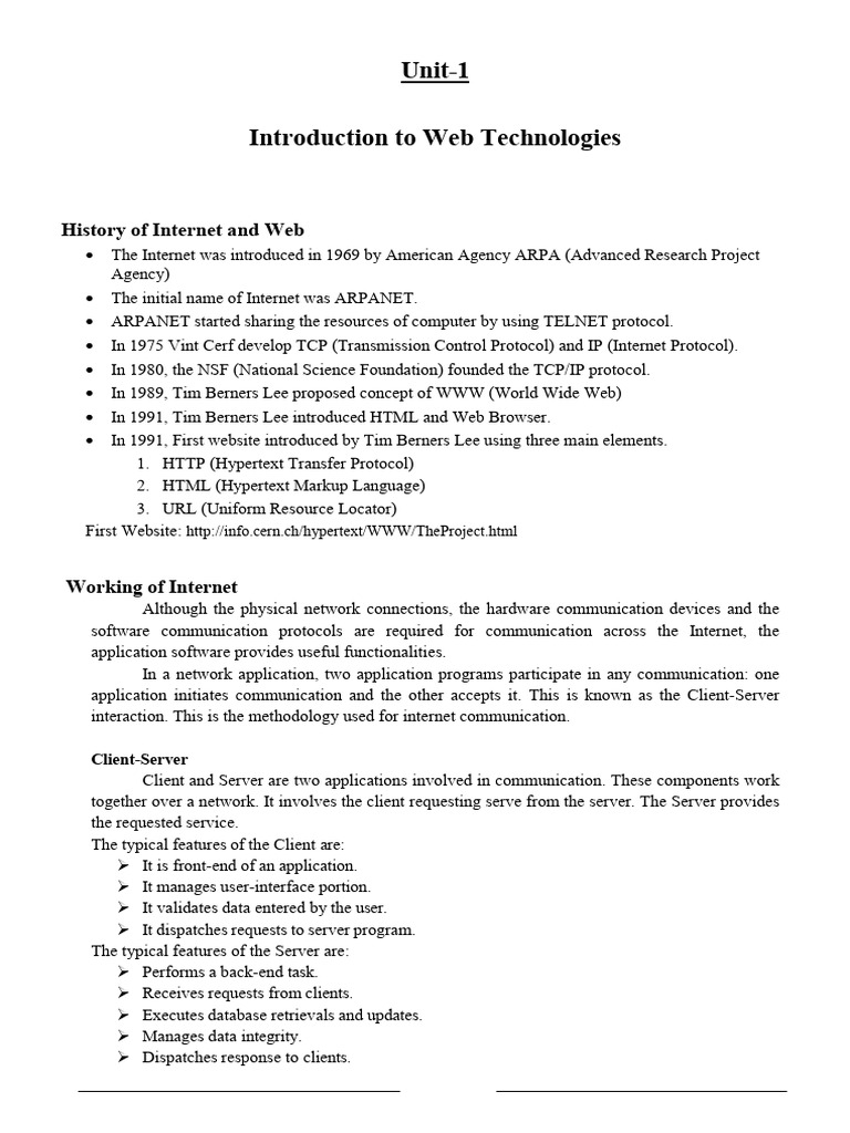 Web Technology Unit 1 Part 1 | PDF | World Wide Web | Internet & Web
