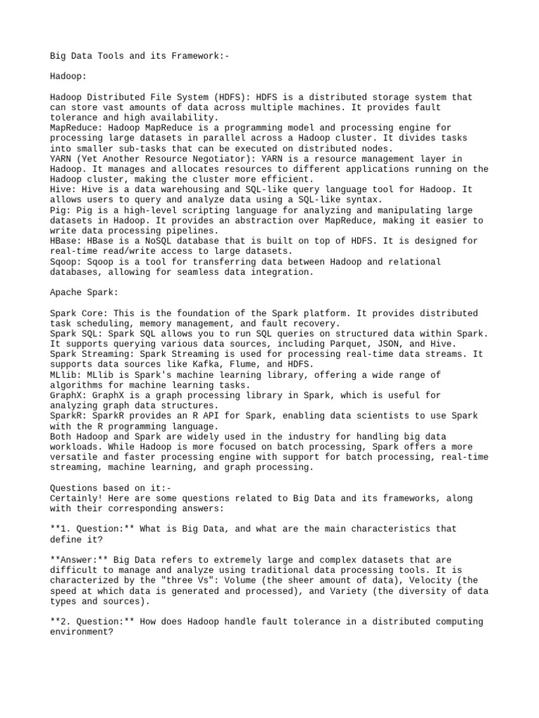 Big Data Tools and Its Framework | PDF | Apache Hadoop | Apache Spark