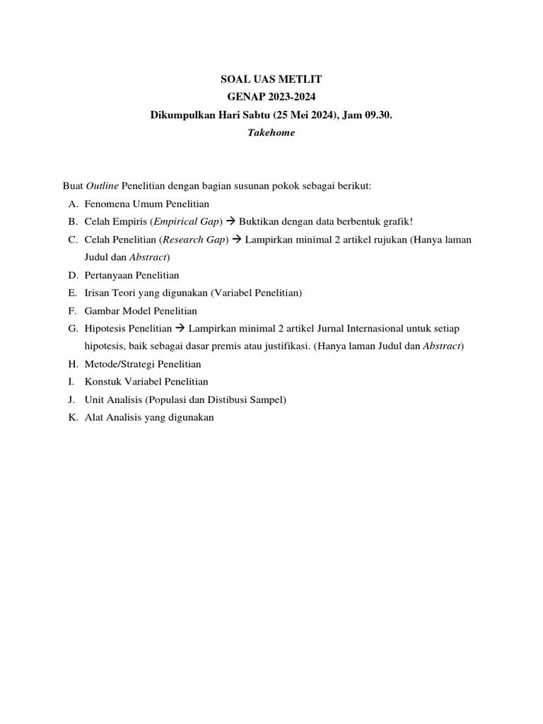 Soal Uas Metlit 22-23 | PDF | Seni