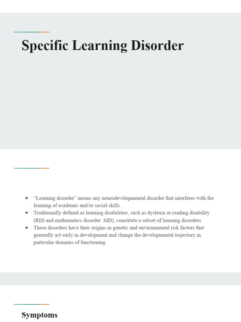 Understanding Specific Learning Disorders | PDF | Learning Disability ...