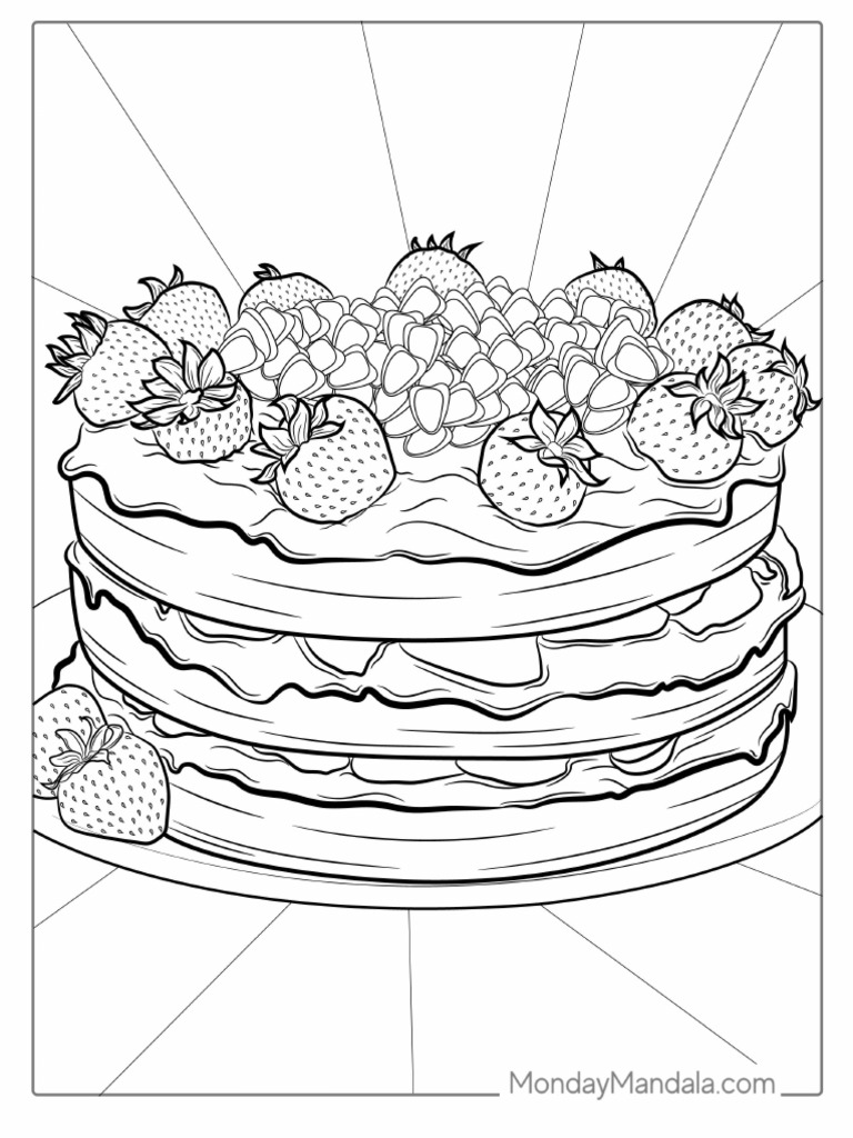 Strawberry Cake Coloring Page | PDF