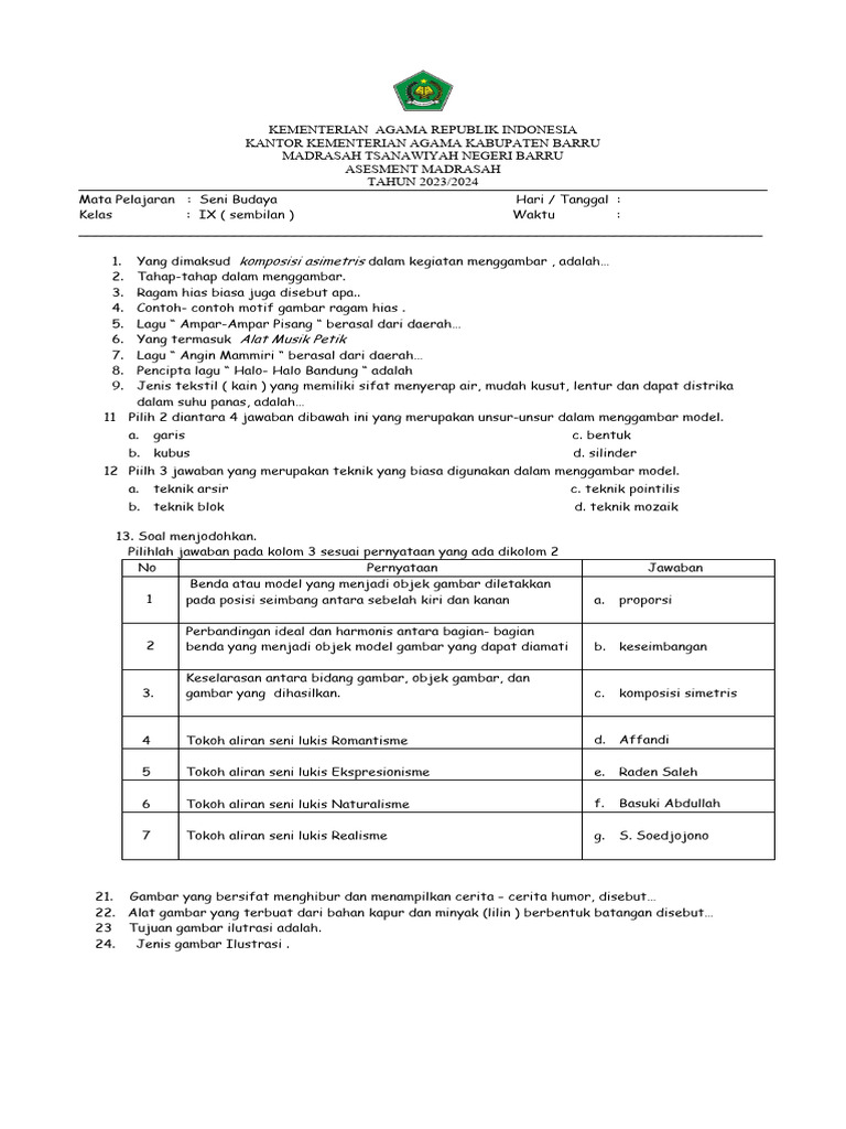 Soal Asesmen SBK .24 - OK - 6 | PDF