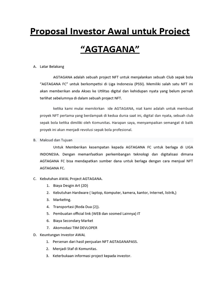 Proposal Investor Awal Untuk Project | PDF | Komputer