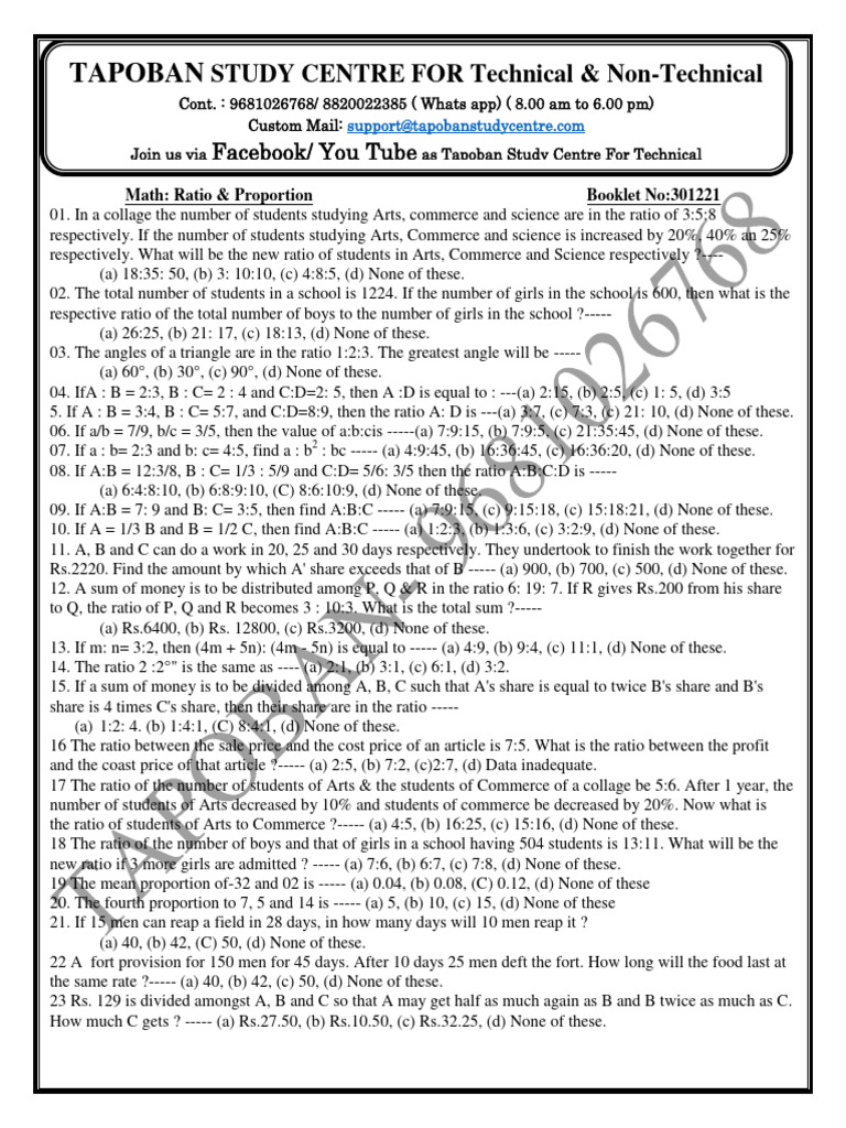 Ratio and Proportion Exercises | PDF | Ratio | Economies