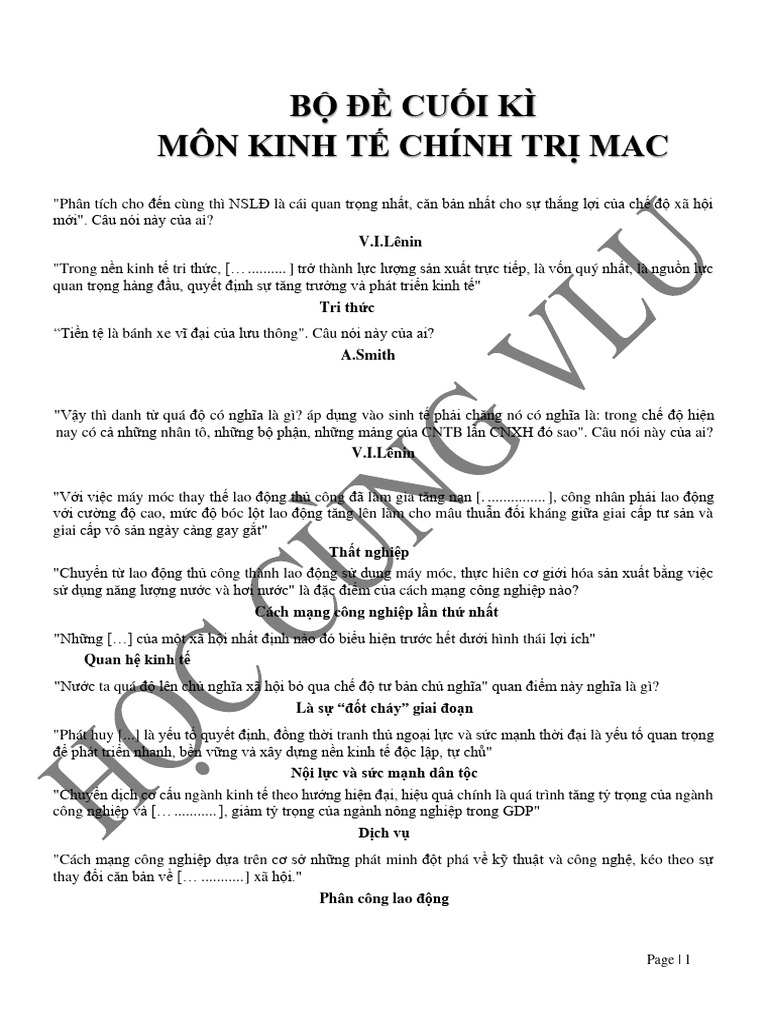 ĐỀ CƯƠNG KTCT MLN | PDF