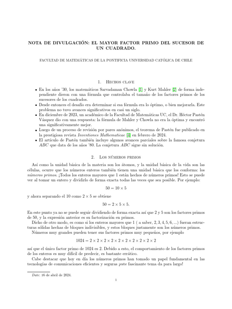 Nota de Divulgacion | PDF | Número primo | Factorización