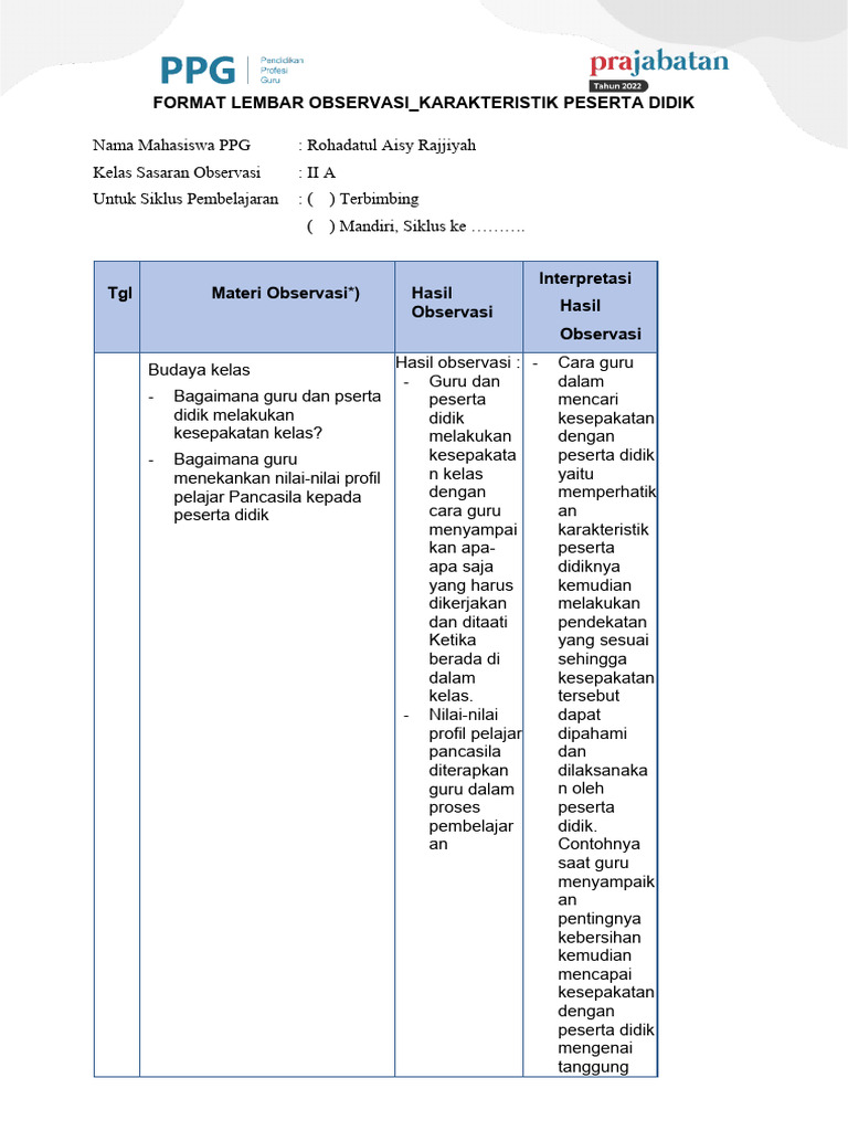 Lembar Lingkungan Belajar Aisy | PDF