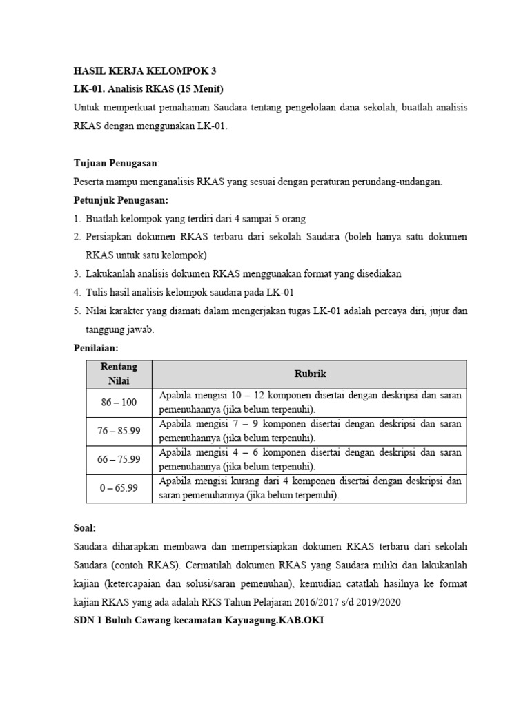 LK 1. Analisis RKAS | PDF