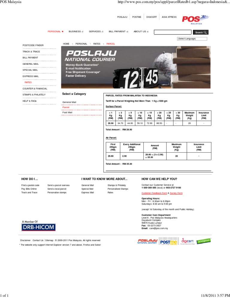 Pos Laju Parcel Rates to Indonesia | PDF