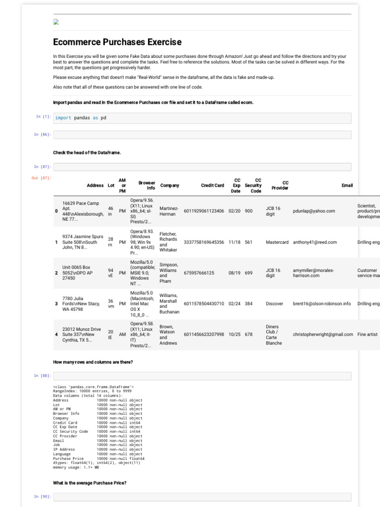 03-Ecommerce Purchases Exercise | PDF | Credit Card | Computing