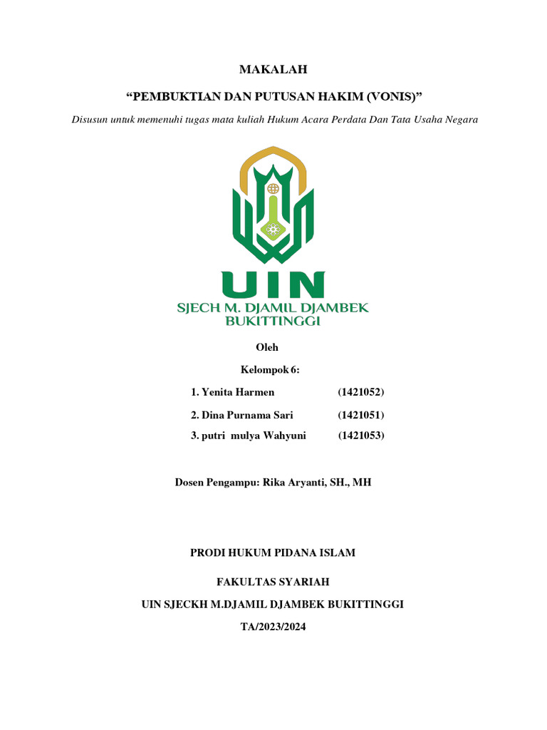 Pembuktian dan Putusan Hakim dalam Hukum | PDF