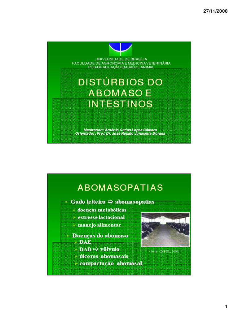 Distúrbios Abomasais em Gado Leiteiro | PDF | Medicina Clínica ...