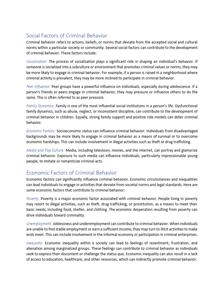 311 - 301 Factors of Criminal Behavior | PDF | Mental Disorder ...