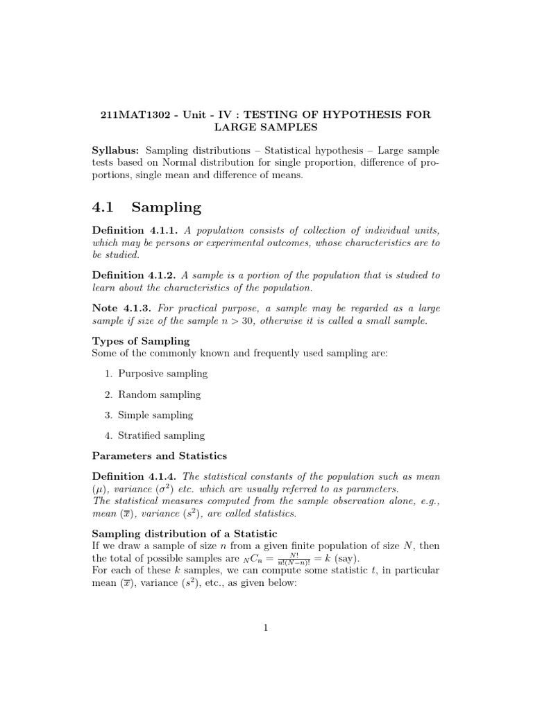 211MAT1302 Unit-4 | Download Free PDF | Standard Error | Standard Deviation